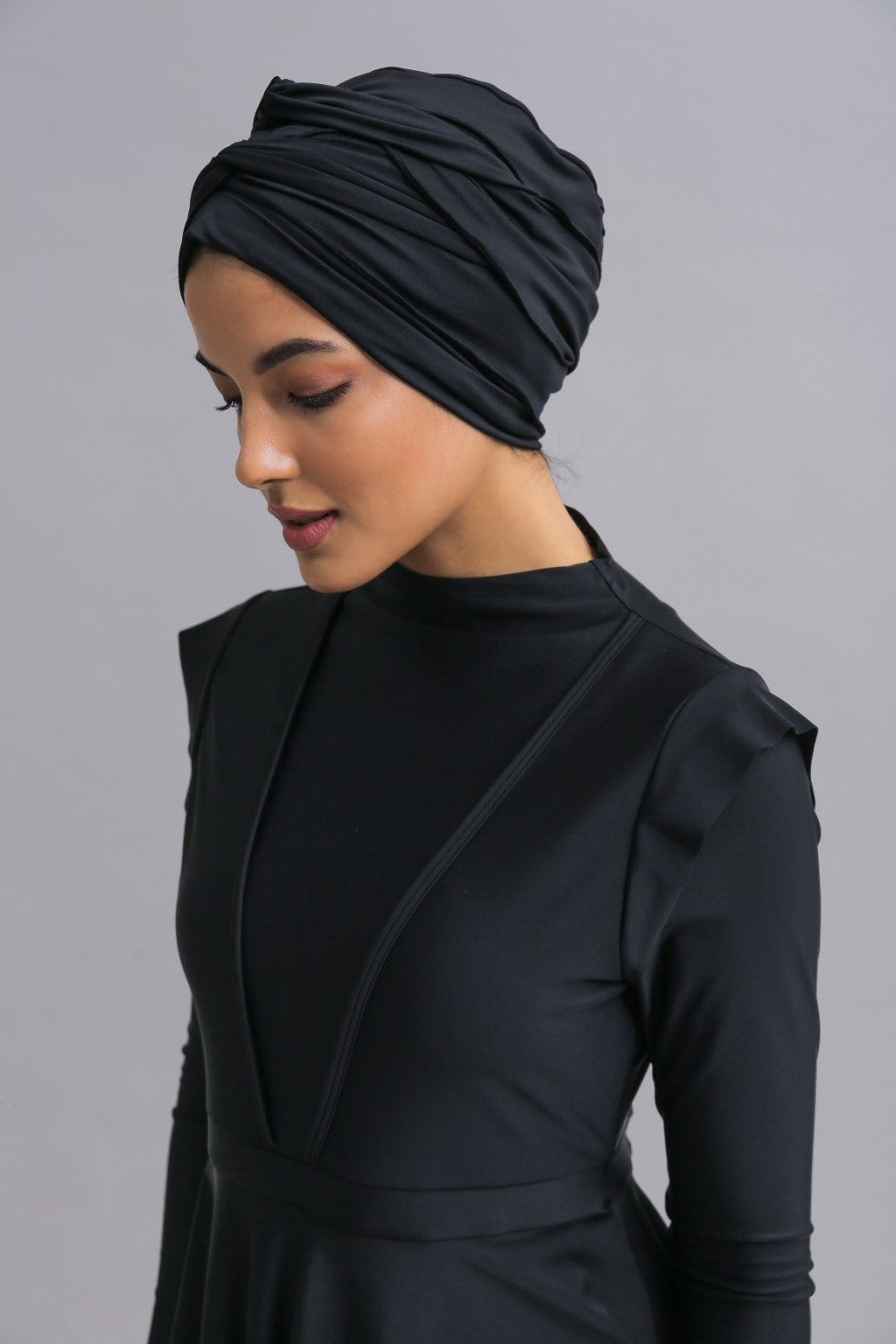 Self-tie Turban Black | LANUUK Swimming Athletic Hijab Modest Swimwear
