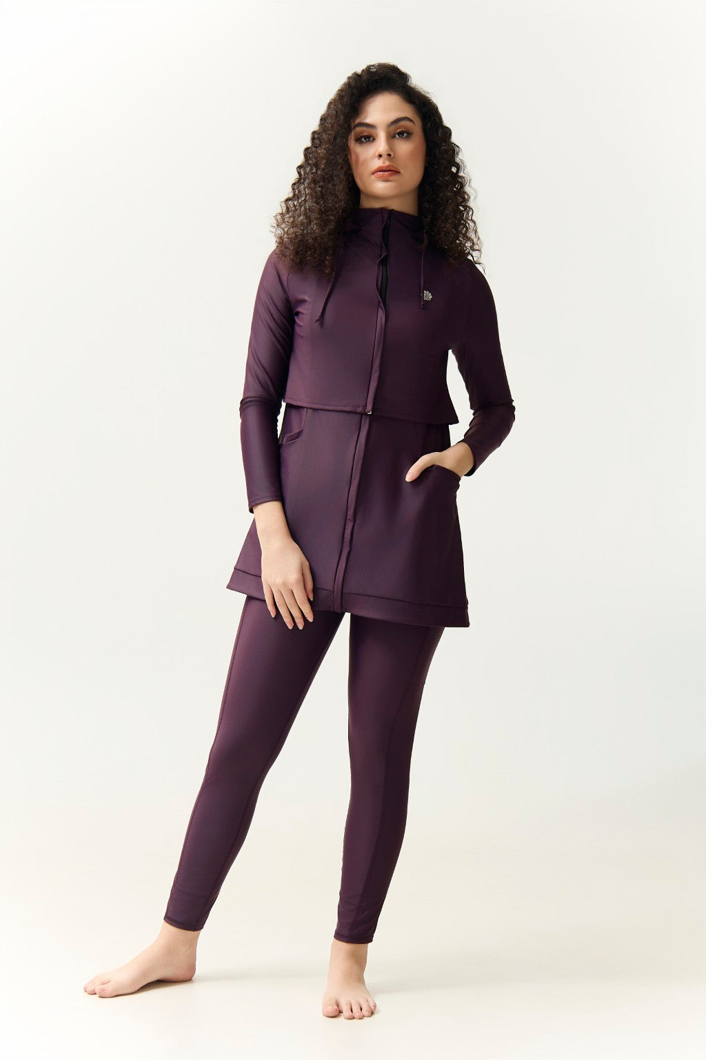 Kaya Swim Dress PLUM | LANUUK Womens Modest Swimwear with Hood