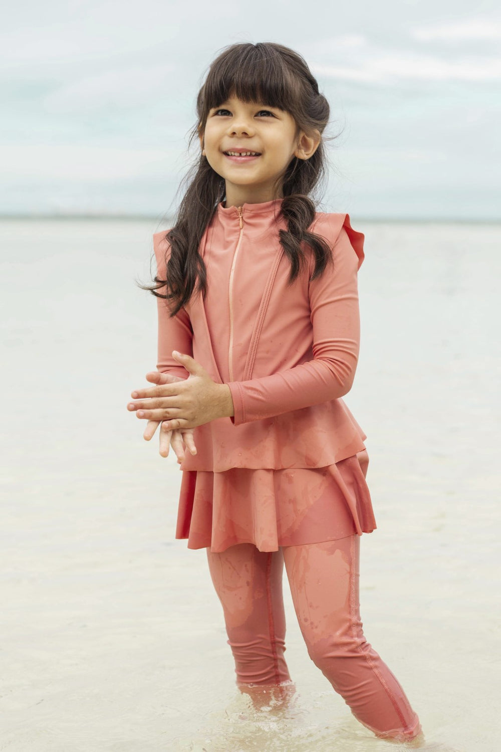 Serena Kids Swimsuit CORAL | Girls Modest UPF Swimwear Bathing Suit Burkini