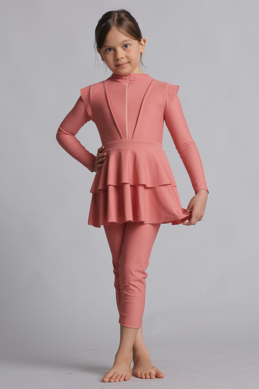 Serena Kids Swimsuit CORAL | Girls Modest UPF Swimwear Bathing Suit Burkini